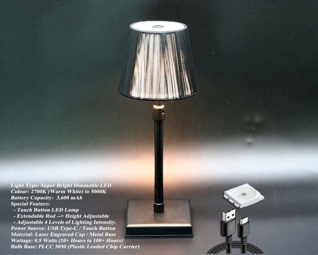 J2343 - Black Threaded Table Touch LED Lamp - USB Chargeable - Ace ...