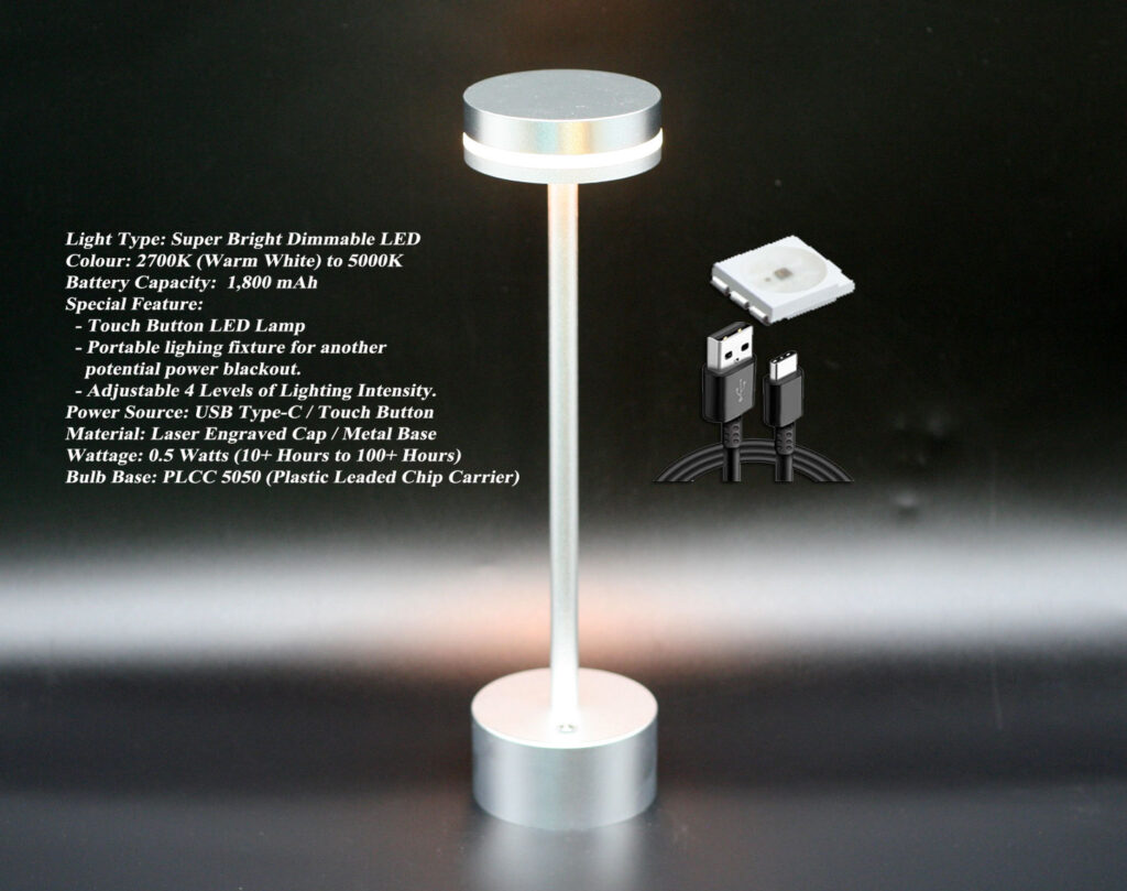 J2382 - Table Touch LED Lamp - Metallic Silver - USB Chargeable - Ace ...